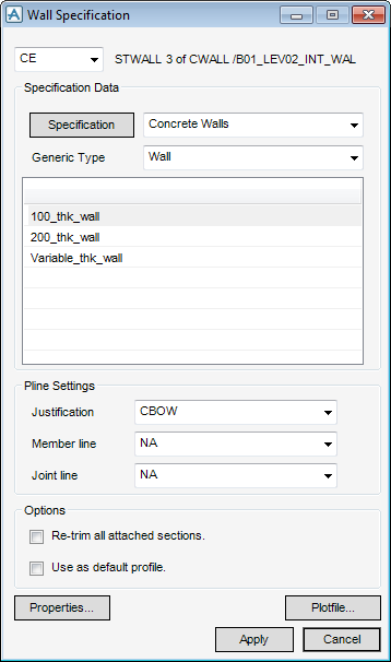 Modify Wall Specification
